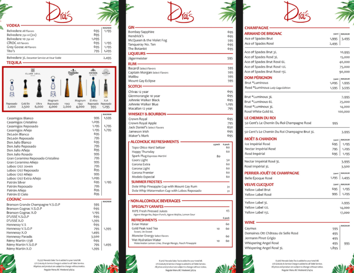 Drai's Beach Club Bottle Service Pricing, Menu & VIP Reservations