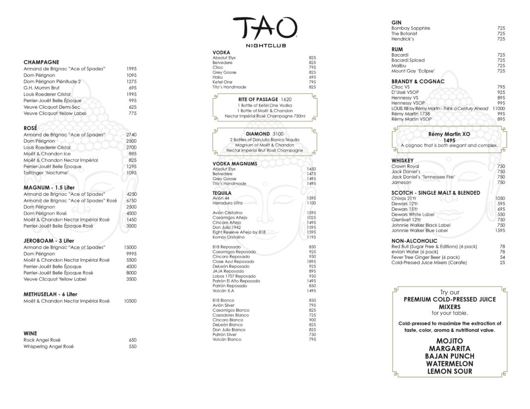 Tao Nightclub Bottle Service Pricing, Menu & VIP Reservations
